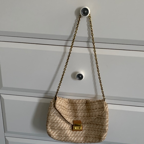 J. Crew | Bags | J Crew Tan And Gold Shoulder Bag With Woven Design ...